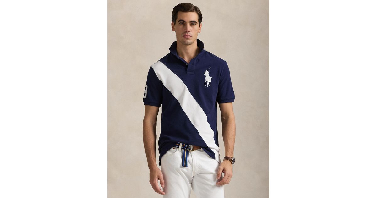 Polo Ralph Lauren Custom Slim Fit Big Pony Mesh Polo Shirt in Blue for Men | Lyst