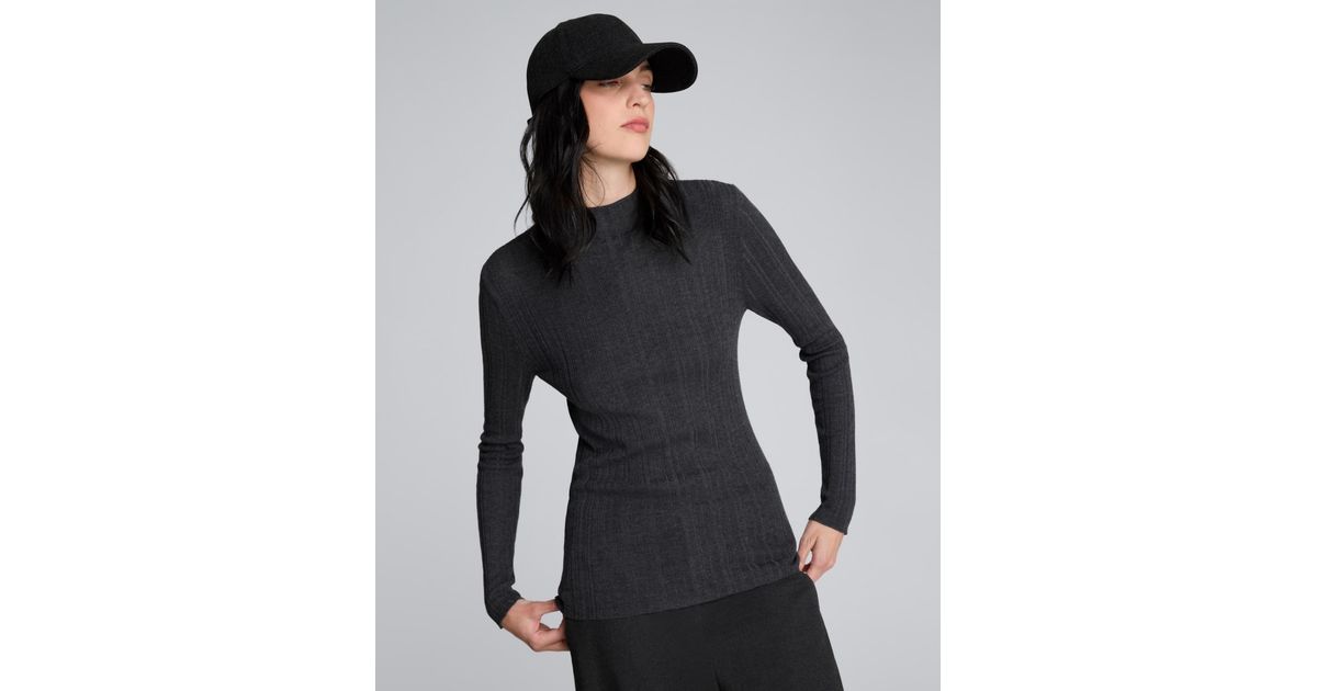 Kenneth Cole Variegated Rib Mock Neck Top in Gray | Lyst