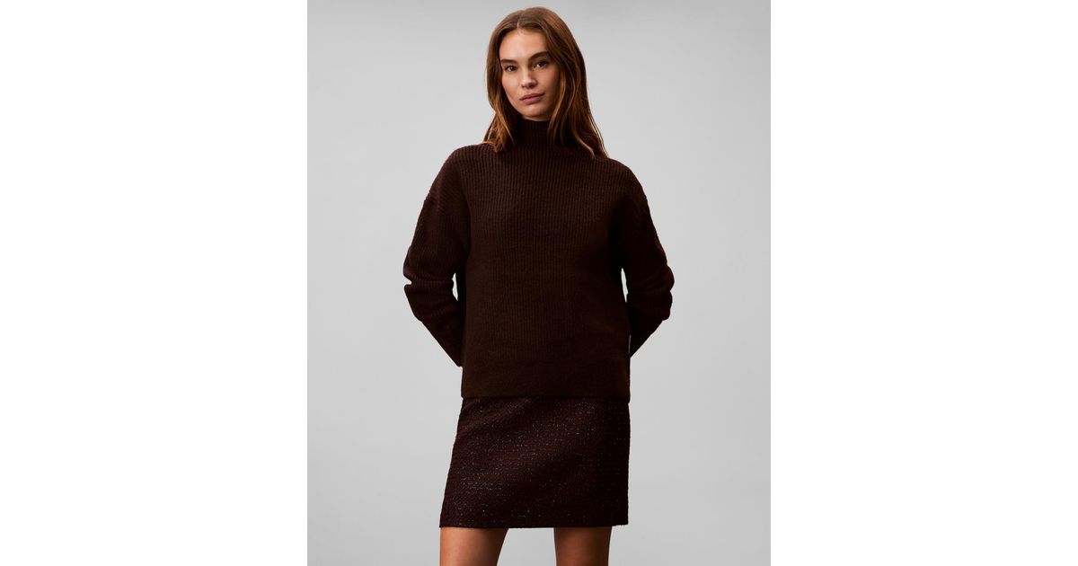 Calvin Klein Relaxed Turtle Neck Sweater in Brown | Lyst