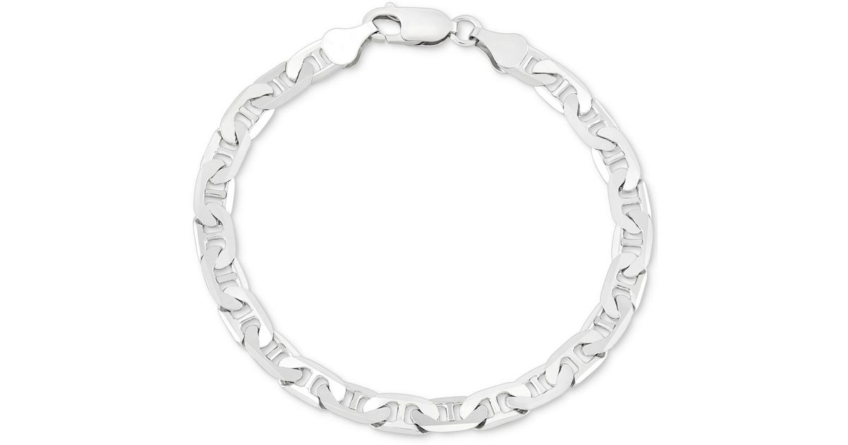 Italian Silver Italian Polished Mariner Link Chain Bracelet in White | Lyst