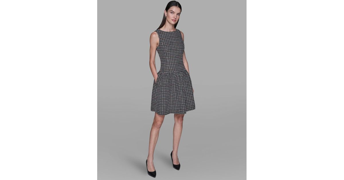 KARL LAGERFELD Mini Grid Nubby Tweed Sheath Dress in Gray | Lyst