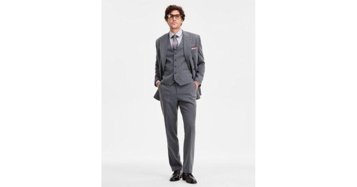 Tayion Collection Classic Fit Pinstripe Double Breasted Suit Separates ...