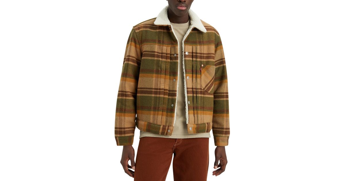 Levi's Plaid Sherpa Trucker Jacket in Brown for Men | Lyst
