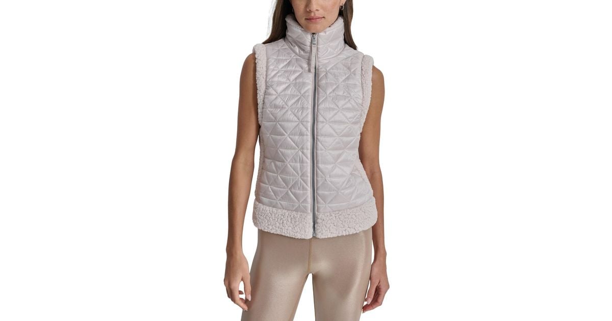 DKNY Sport Quilted Mock Neck Puffer Vest in Gray | Lyst