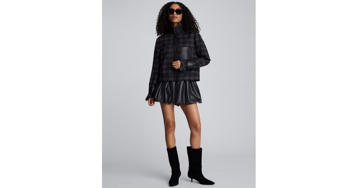Kenneth Cole Plaid Pattern Cropped Jacket in Black | Lyst