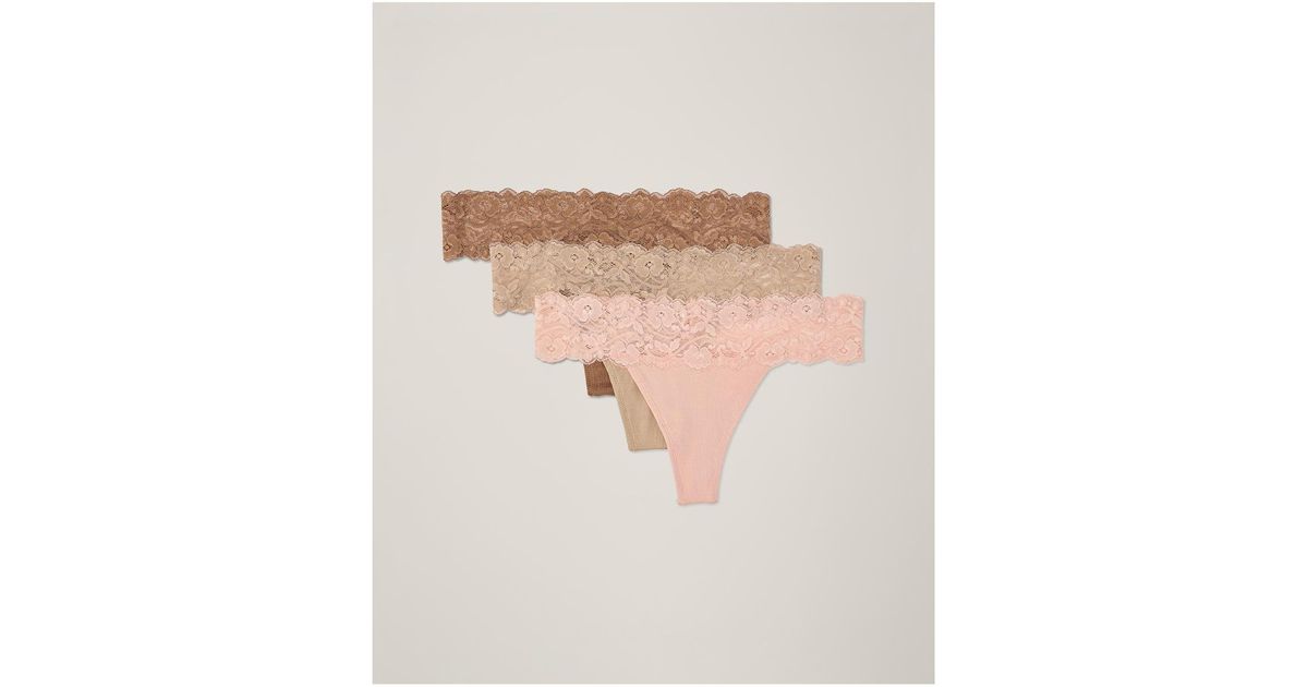 Pact Organic Cotton Lace Waist Thong 3-pack in Natural | Lyst
