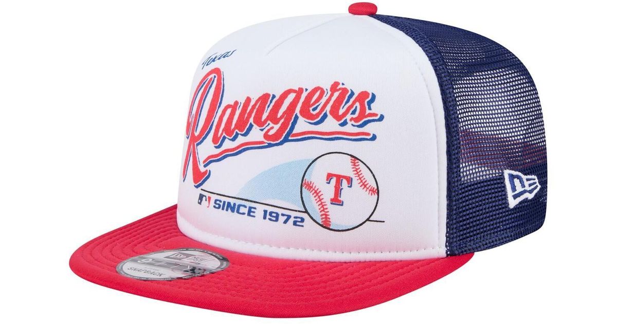KTZ White/red Texas Rangers Retro Script Trucker 9fifty Snapback Hat in ...