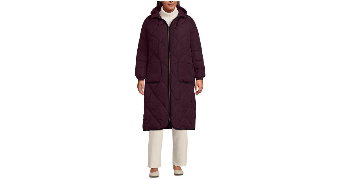 Lands' End Plus Size Featherfree Insulated Diamond Quilted Maxi Coat in ...