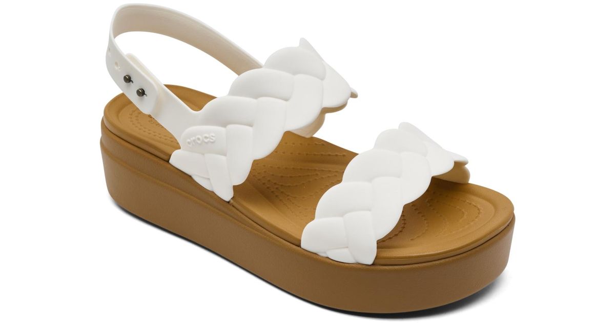 Crocs™ Brooklyn Woven Low Wedge Sandals From Finish Line in White | Lyst
