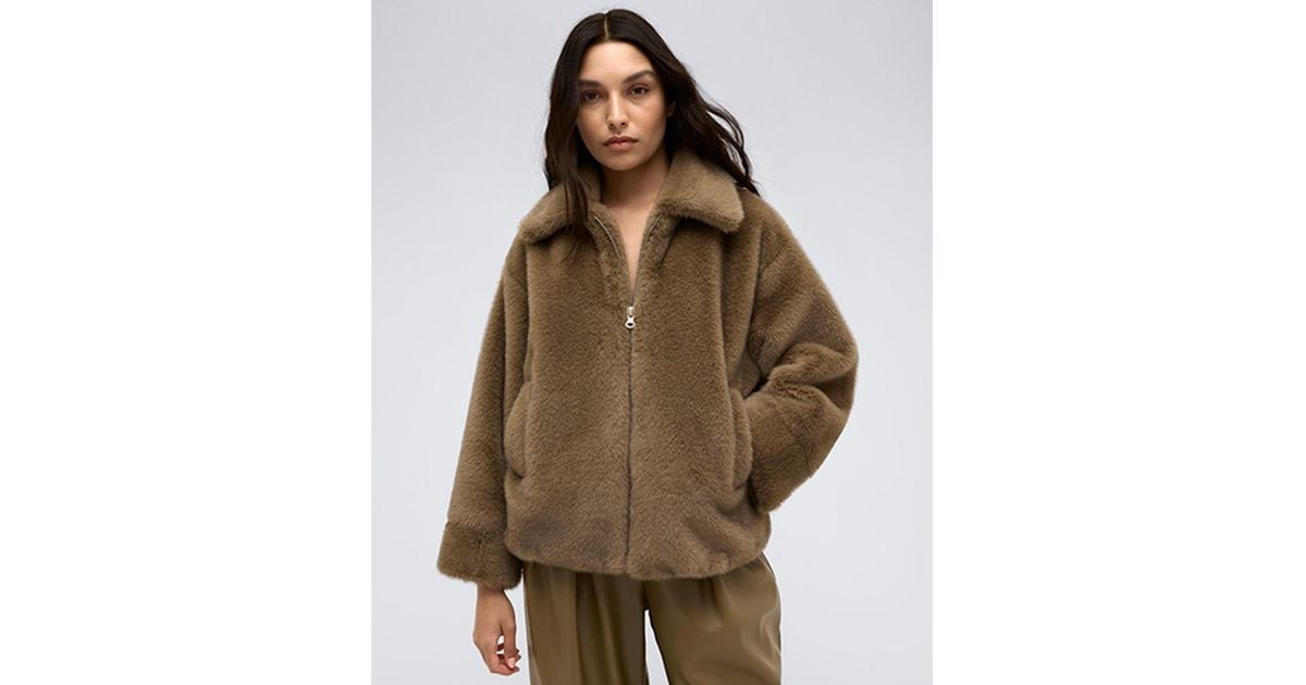 Kenneth Cole Cuffed-sleeve Faux-fur Zip-front Jacket in Brown | Lyst