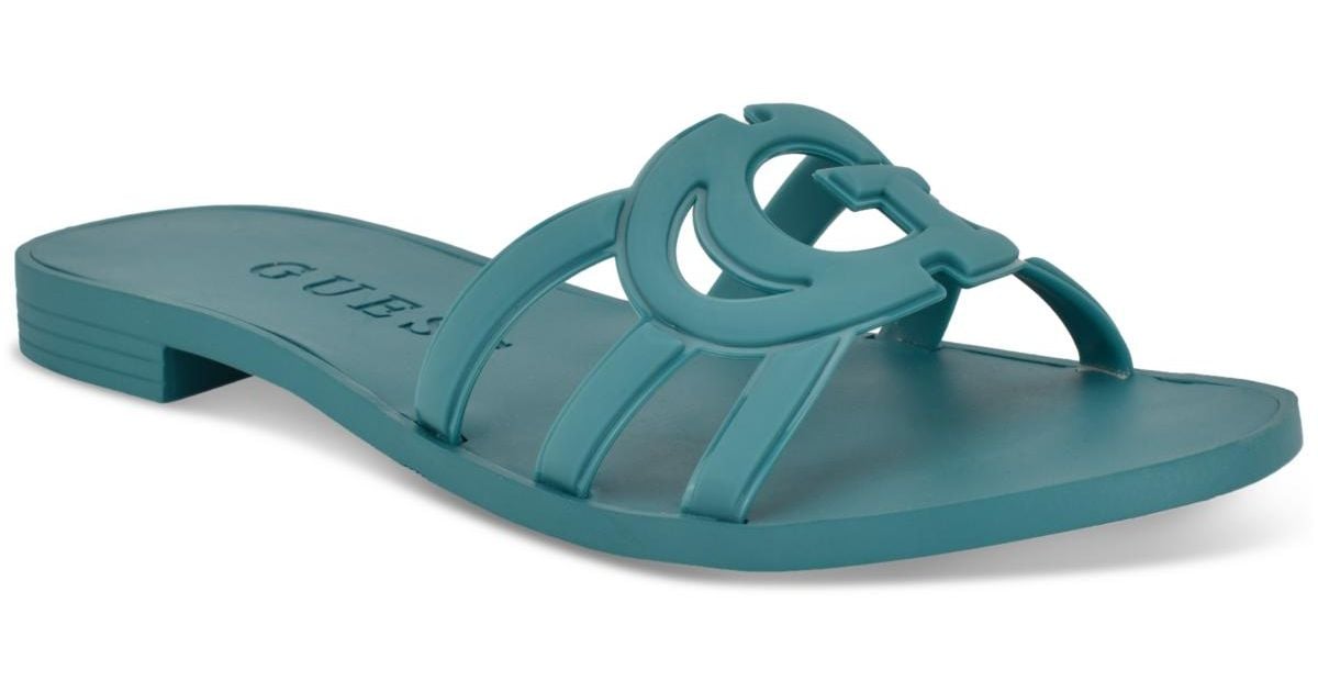 Guess Elyho Logo Cutout Flat Jelly Sandals in Blue | Lyst