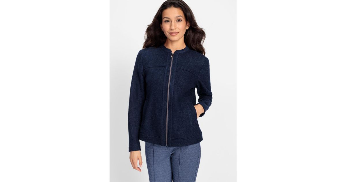 Olsen Boiled Wool Zip Front Jacket in Blue | Lyst