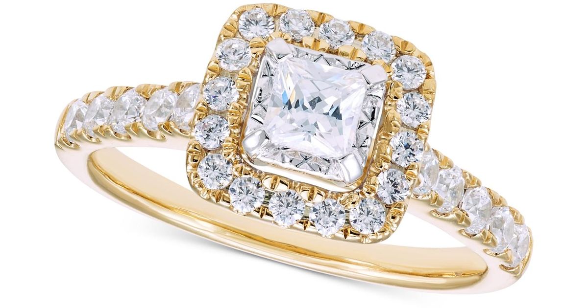 Macy's Diamond Princess Halo Engagement Ring (1 Ct. T.w. in White | Lyst