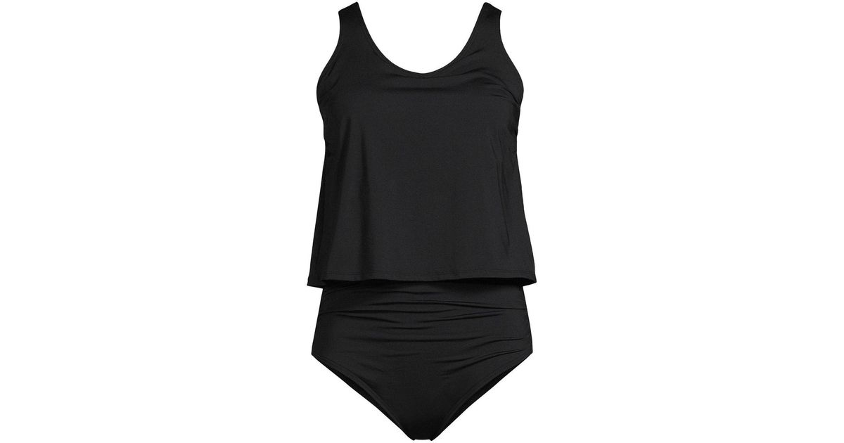 Lands' End V-neck One Piece Fauxkini Swimsuit Faux Tankini Top in Black ...
