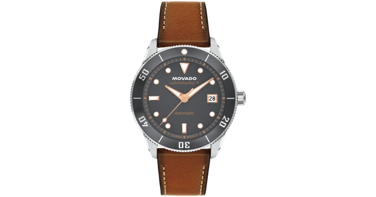 Movado Calendoplan S Swiss Automatic Cognac Leather Watch in Gray for ...