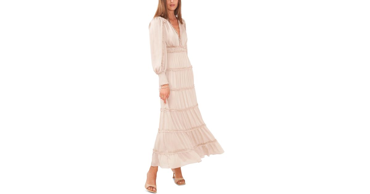 Cece Long Sleeve Plisse Ruffle Maxi Dress in Natural | Lyst