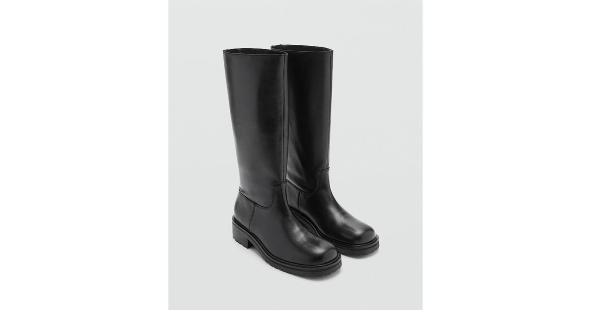 Mango Zipper Detail High Leather Boots in Black | Lyst