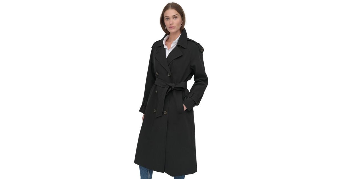 DKNY Belted Double-breasted Trench Coat in Black | Lyst