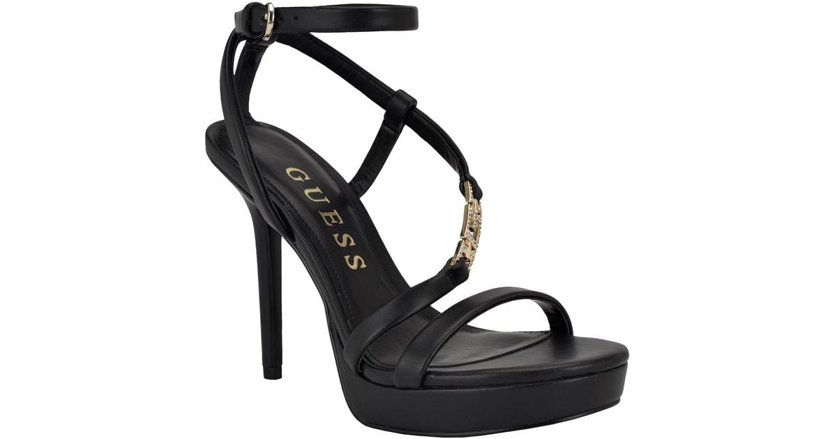 Guess Lucier Strappy Platform Heel Dress Sandals in Black | Lyst