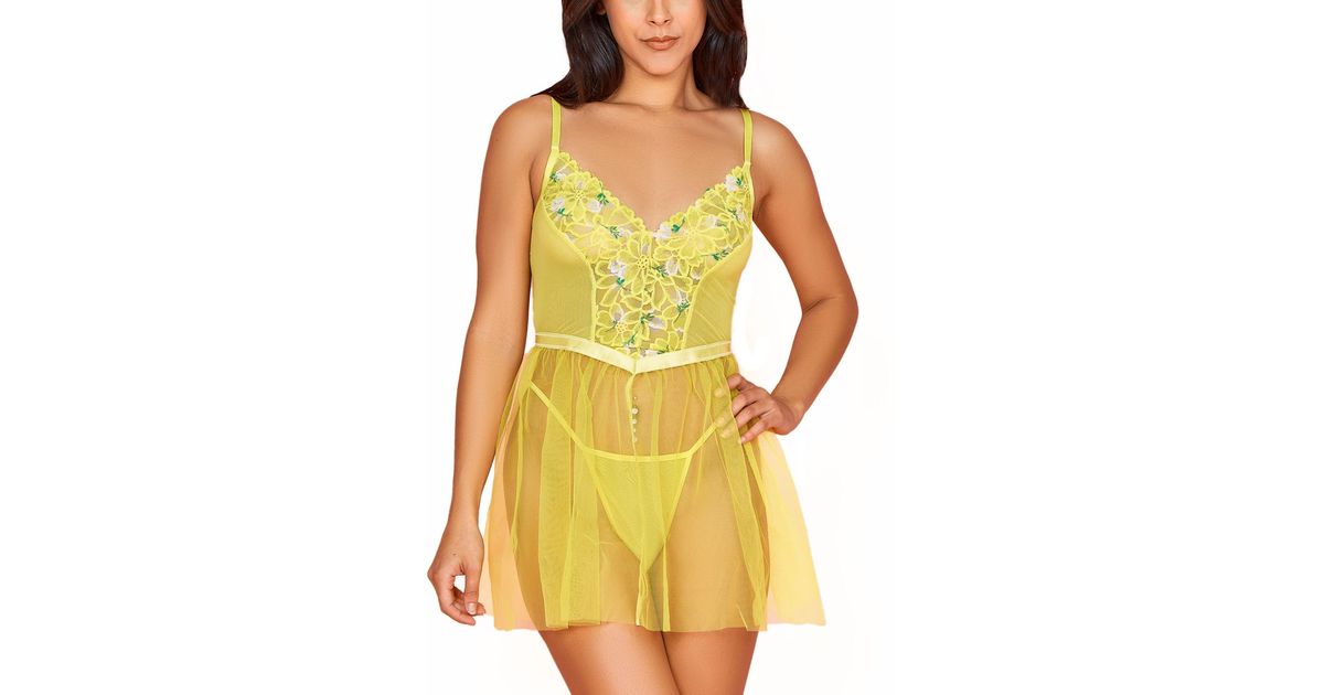 HAUTY 2 Pc Organza Babydoll Lingerie Set in Yellow | Lyst