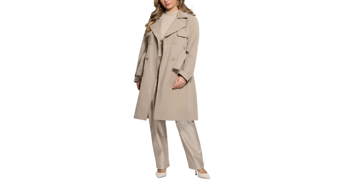 Guess Jenny Faux-leather Trench Coat in Natural | Lyst