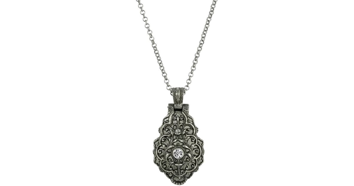 Symbols of Faith Pewter Crystal Blue Enamel Virgin Mary Locket Pendant ...