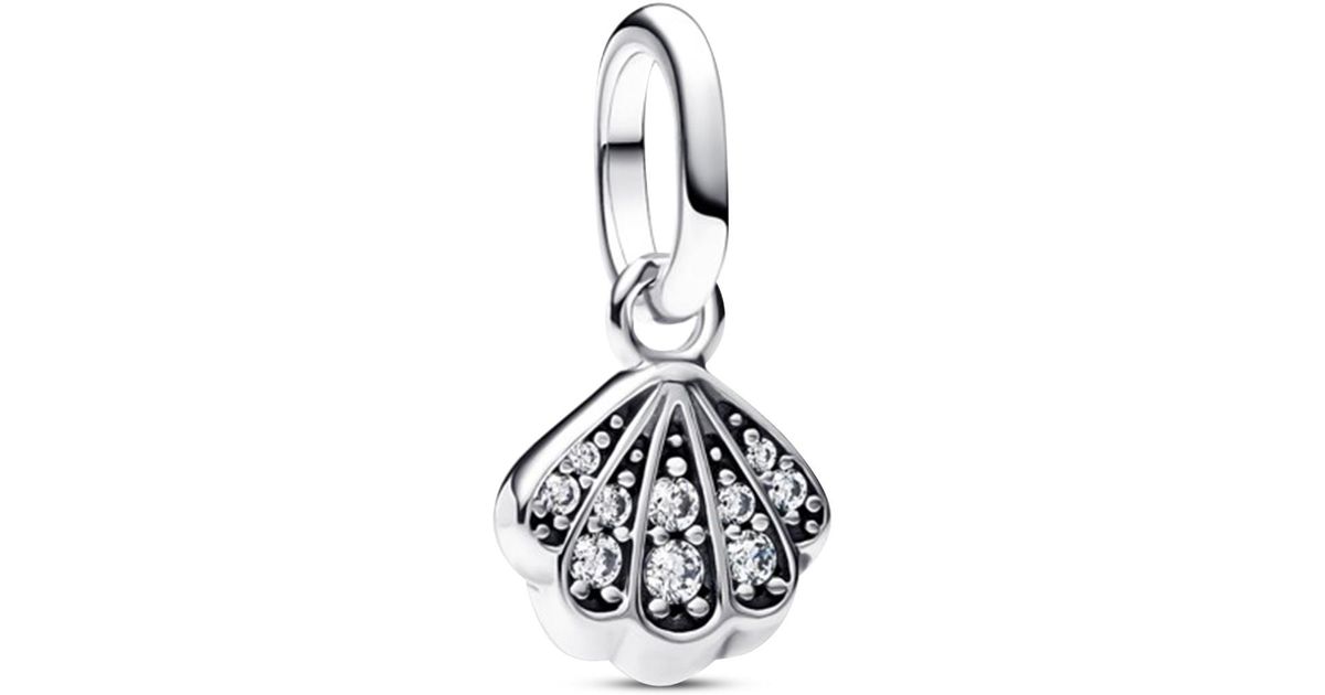 PANDORA Sparkling Shell Mini Dangle Charms in White | Lyst
