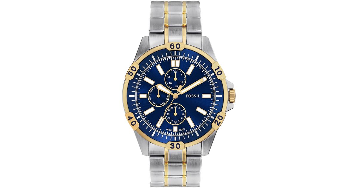 Fossil Garrett Multifunction Stainless Steel Watch in Blue | Lyst
