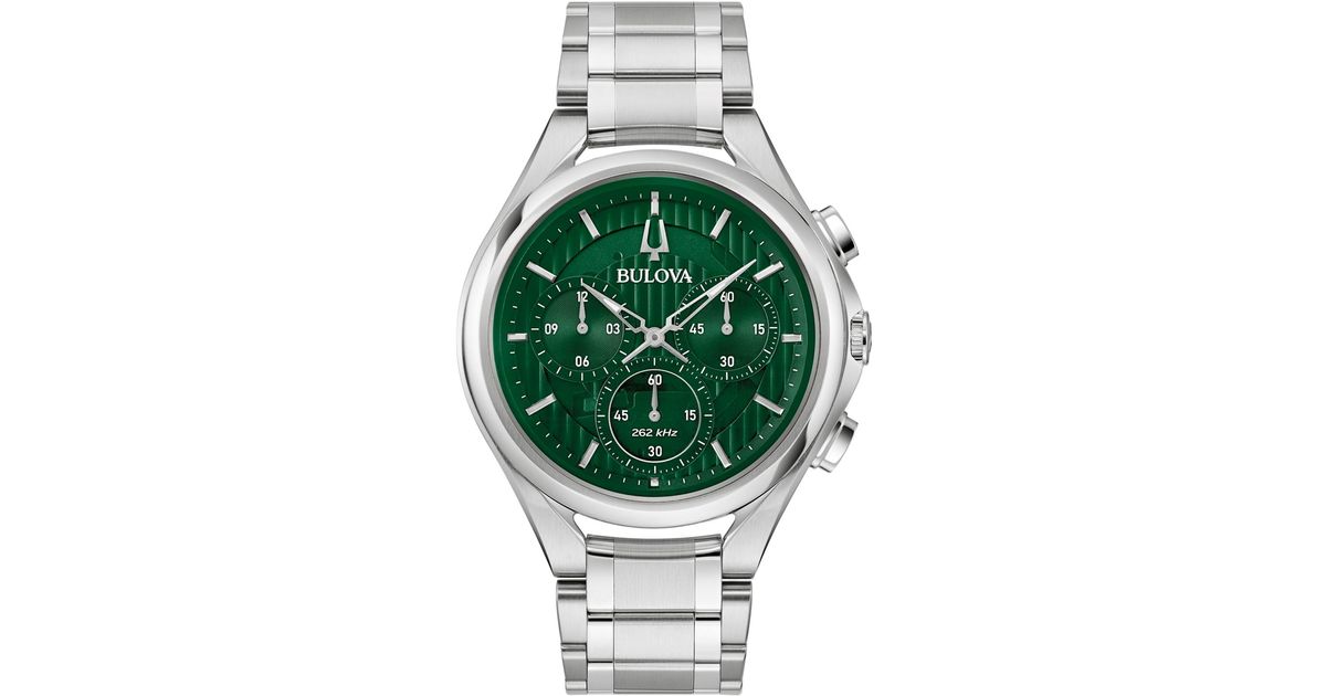 Bulova Chronograph Curv Stainless Steel Bracelet Watch 44mm in Green ...