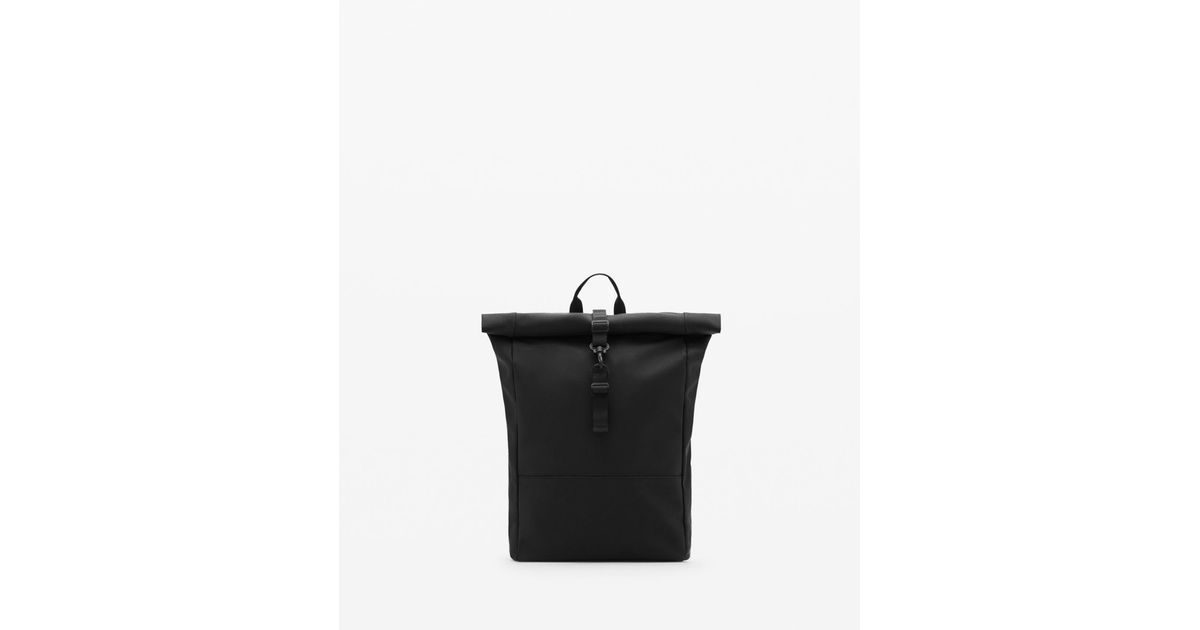 Mango Flap Closure Rubberized Backpack in Black for Men | Lyst