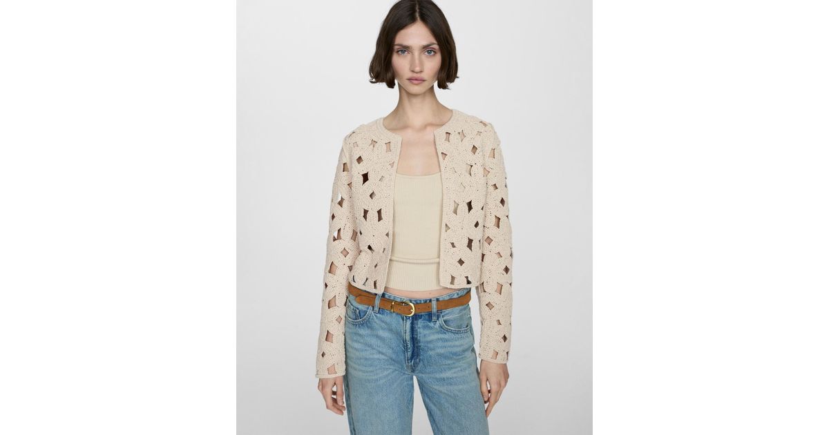 Mango Openwork Details Crochet Jacket in Natural | Lyst