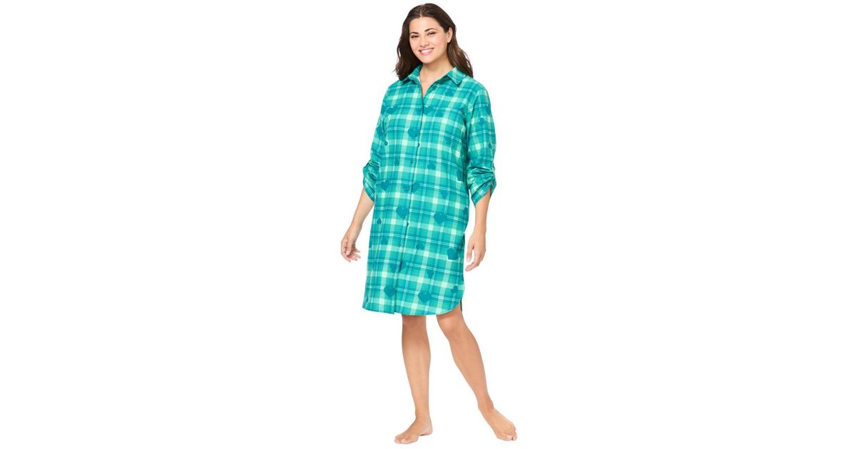 Dreams & Co. Plus Size Plaid Flannel Button-front Sleepshirt in Blue | Lyst
