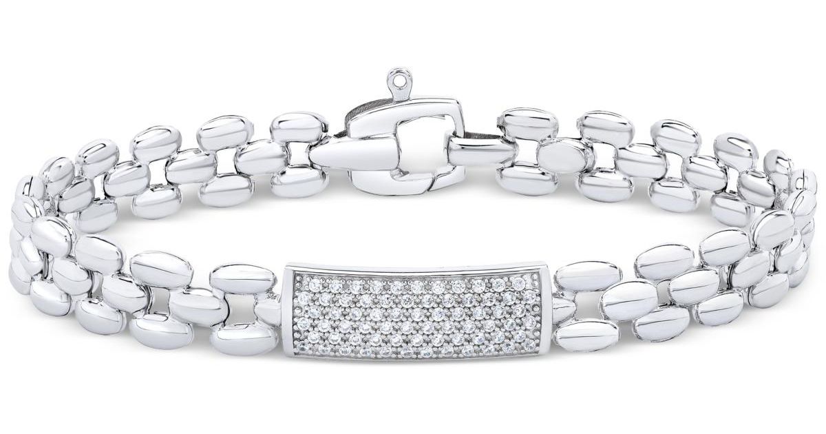 Macy's Diamond Pave Bar Plate Panther Link Bracelet (1/2 Ct. T.w. in ...