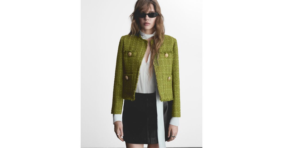 Mango Jewel Buttons Tweed Jacket in Green | Lyst
