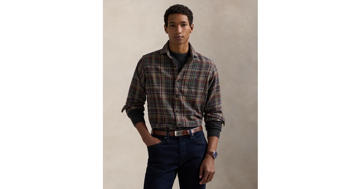 Polo Ralph Lauren Classic-fit Plaid Brushed Flannel Shirt in Brown for ...