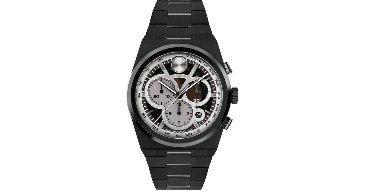 Movado Bold Quest Swiss Quartz Chrono Ionic Plated Steel Watch in Black ...