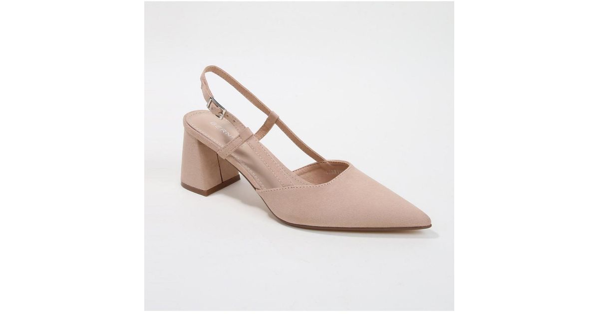BERNESS Carrington Faux Suede Slingback Block Heel Pumps in Natural | Lyst