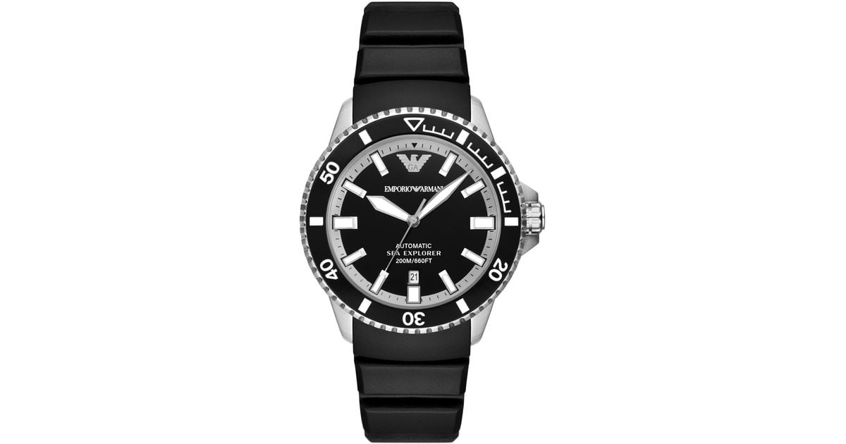 Emporio Armani Automatic Black Silicone Strap Watch 42mm for Men | Lyst