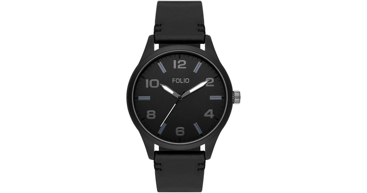Folio Three Hand Faux Leather Polyurethane Watch 45mm in Black for Men ...