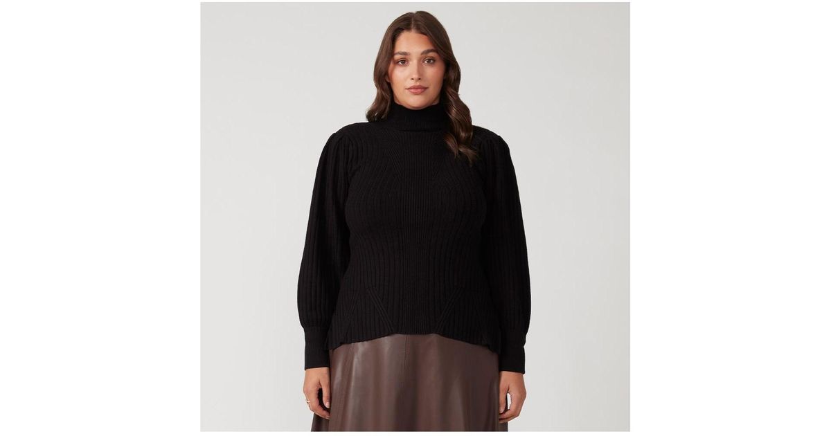 Estelle Rae High Neck Fitted Ribbed Sweater in Black | Lyst
