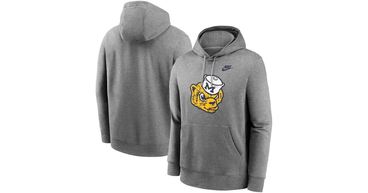 Nike Michigan Wolverines Legacy Logo Club Fleece Pullover Hoodie in Gray for Men | Lyst