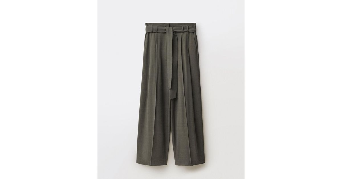 Mango Belted Clips Suit Trousers in Gray | Lyst