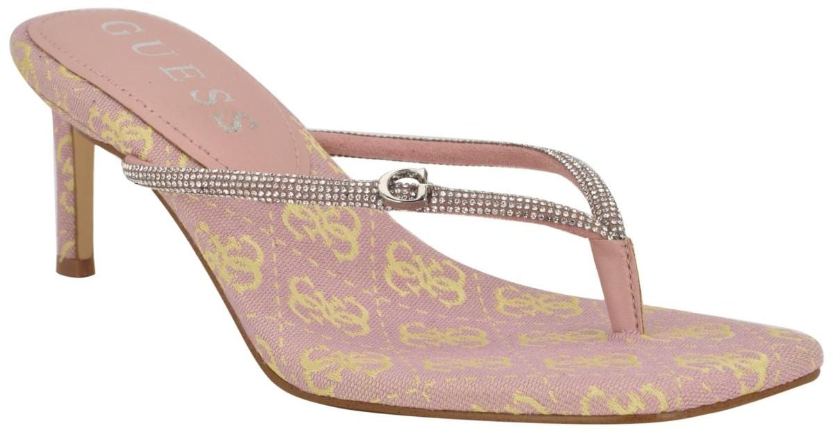 Guess Mayan Rhinestone Thong Kitten Heel Sandals in Pink | Lyst