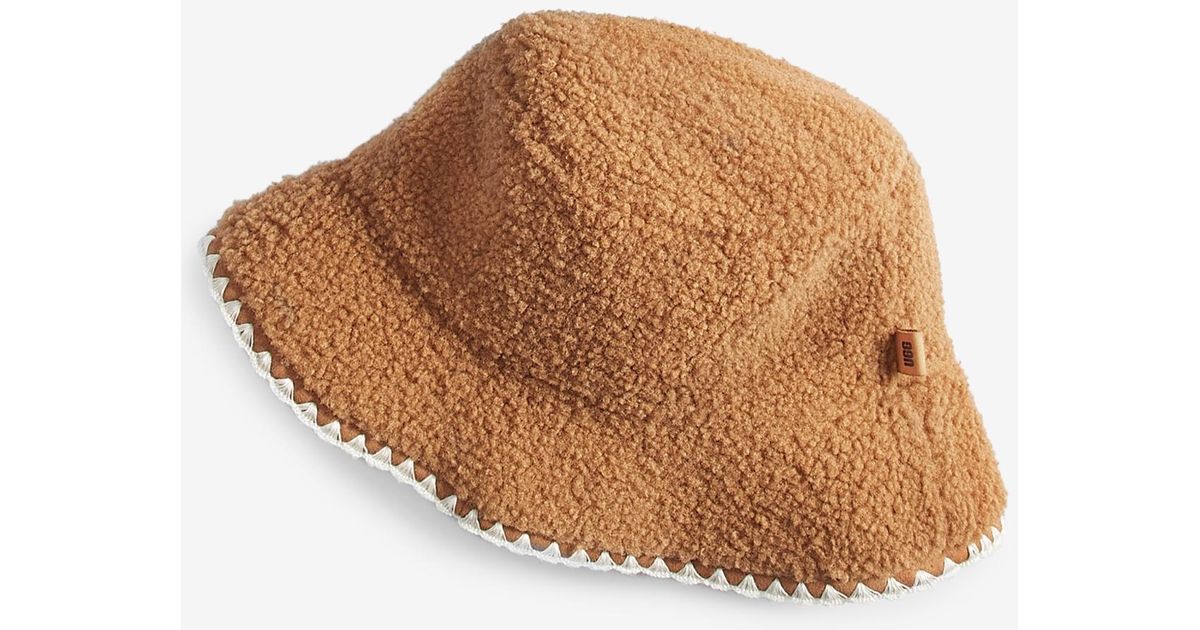UGG Fluff & Satin Reversible Scalloped Edge Bucket Hat in Brown | Lyst