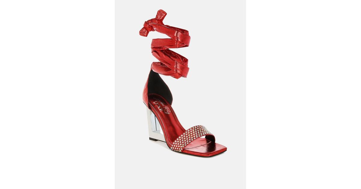 LONDON RAG Hashira Ab Rhinestone Studded Lace-up Fantasy Heels in Red ...