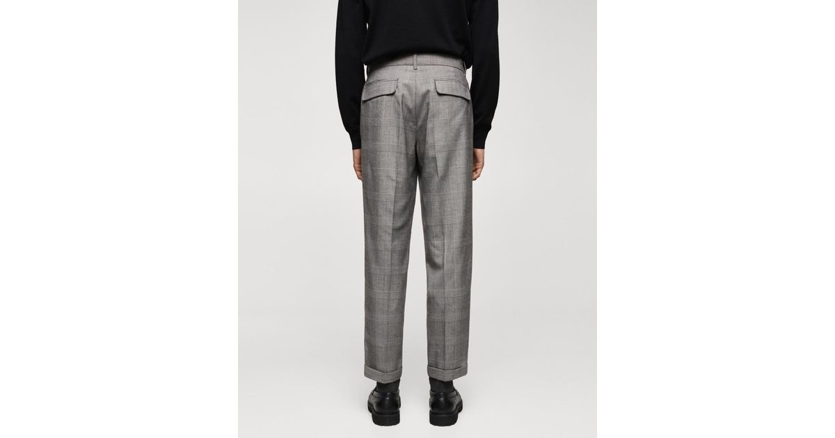 Mango Check Pleated Pants in Black for Men | Lyst