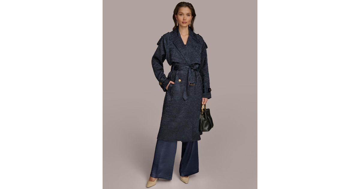 Donna Karan Crinkle Satin Trench Coat in Blue | Lyst