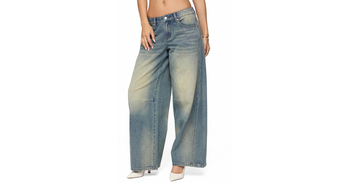 Edikted Washed Low Rise baggy Jeans in Blue | Lyst