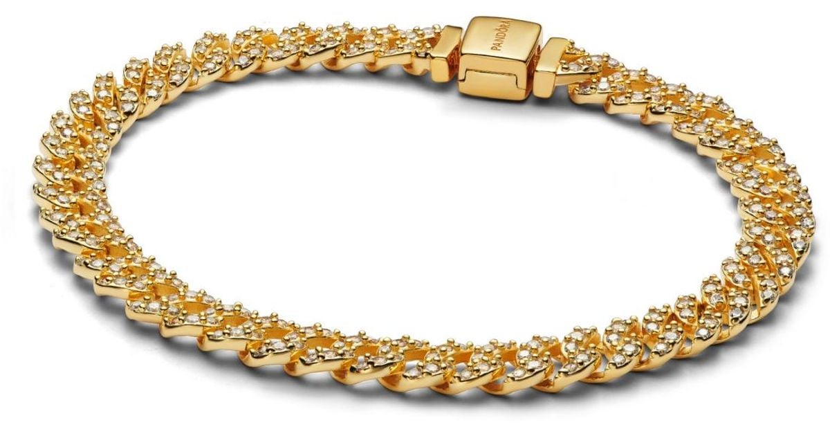 PANDORA Plated Pave Cuban Chain Bracelet in Metallic | Lyst