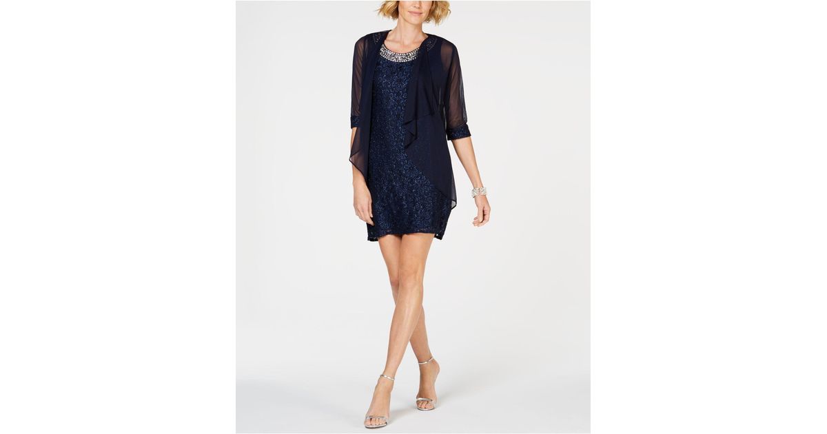 R And M Richards Embellished Lace Sheath Dress And Jacket In Navy Blue Lyst